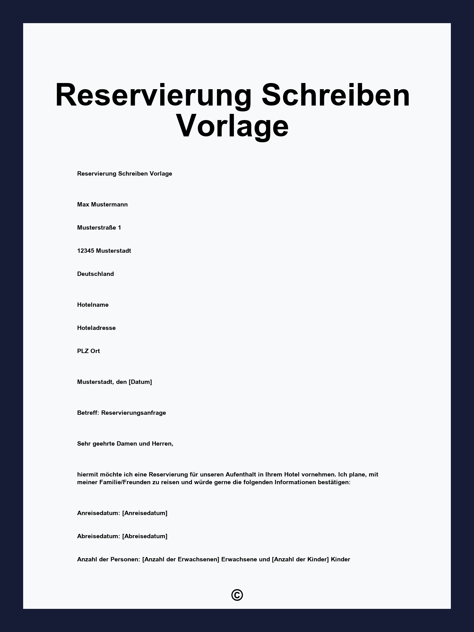 Reservierung Schreiben Vorlage